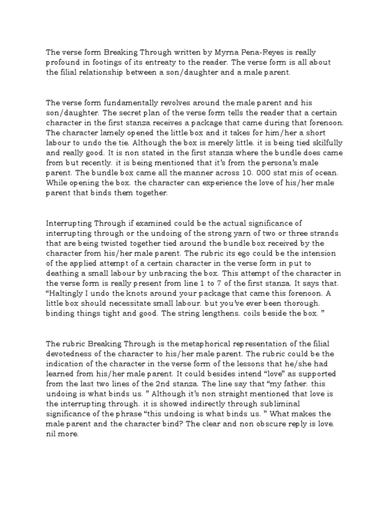 The Verse Form Breaking Through Written by Myrna Pena | PDF | Poetry