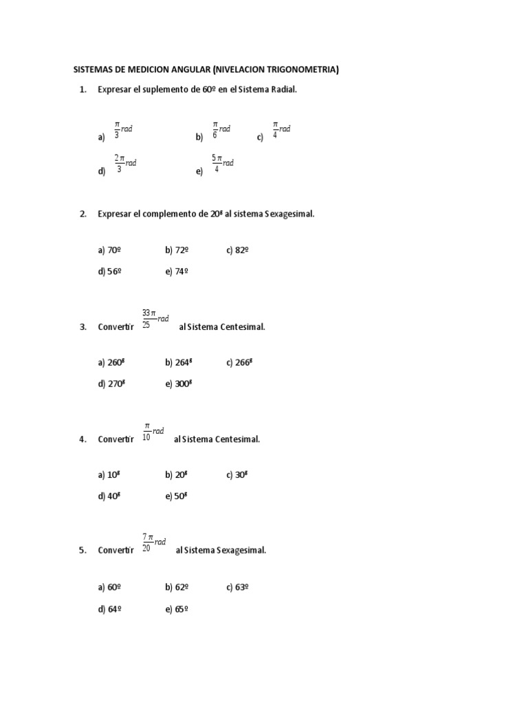 Sistemas de Medicion Angular (Nivelacion Escolar) | PDF | Sistema Internacional de Unidades ...