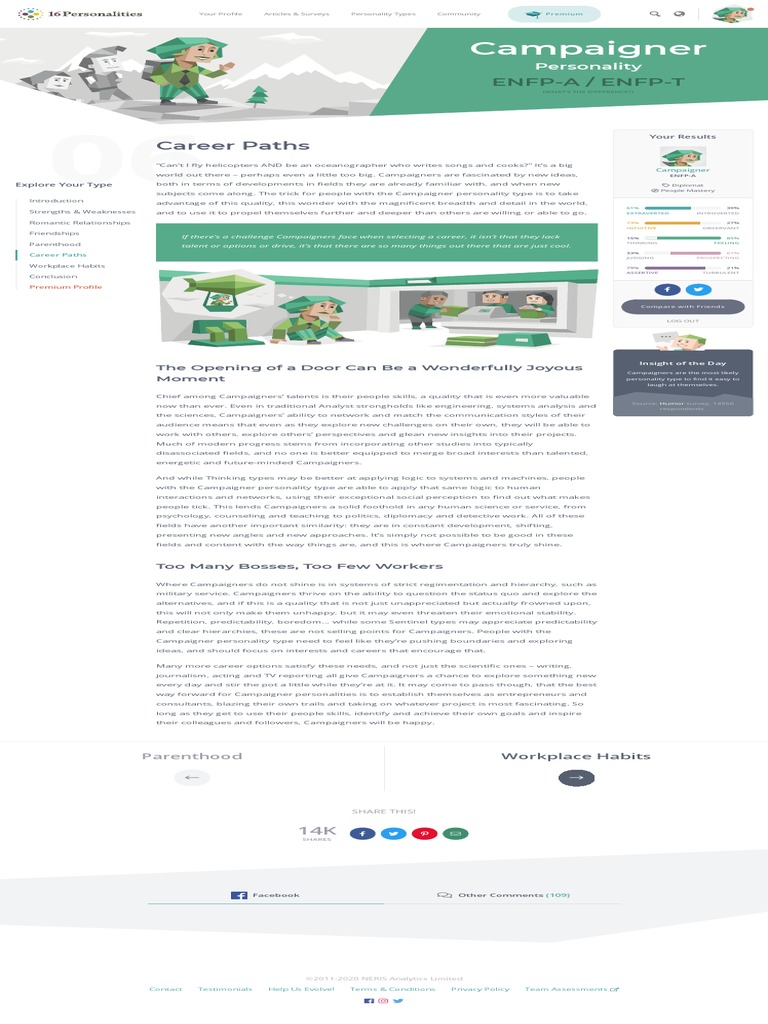 Career Paths - Campaigner (ENFP) Personality - 16personalities | PDF ...