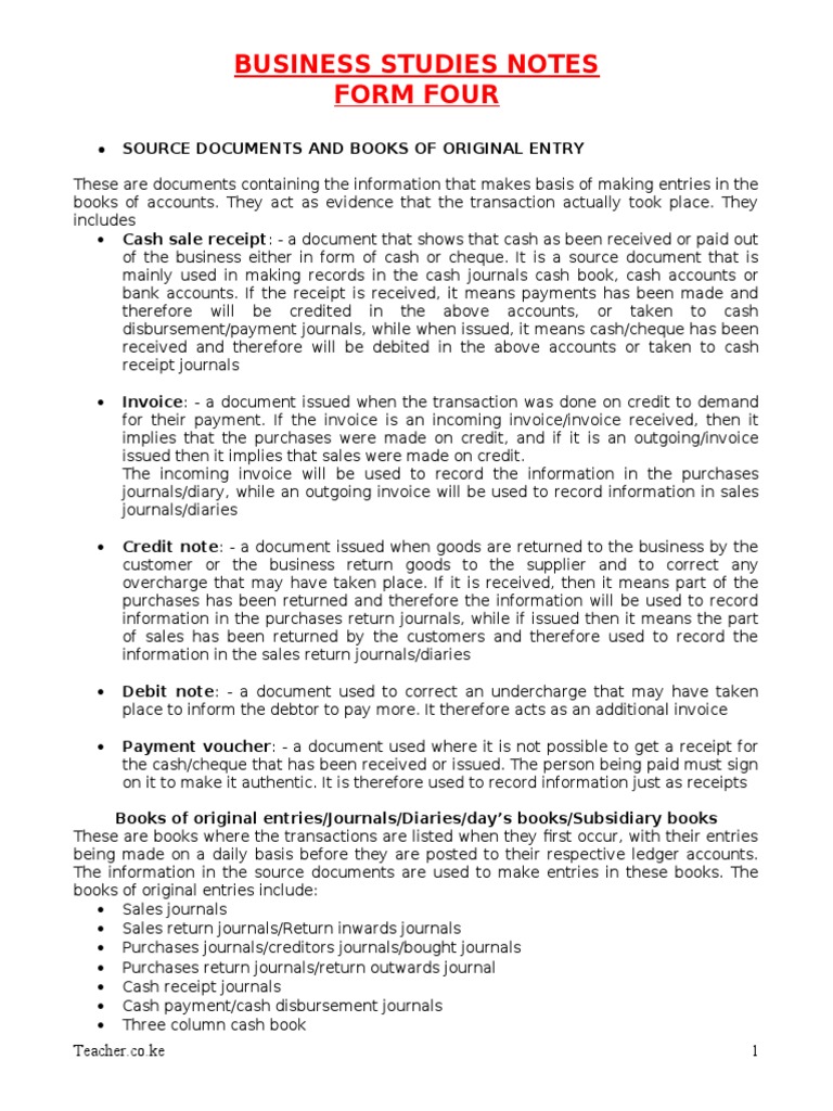 Business Studies Notes f4 | PDF | Bookkeeping | Debits And Credits