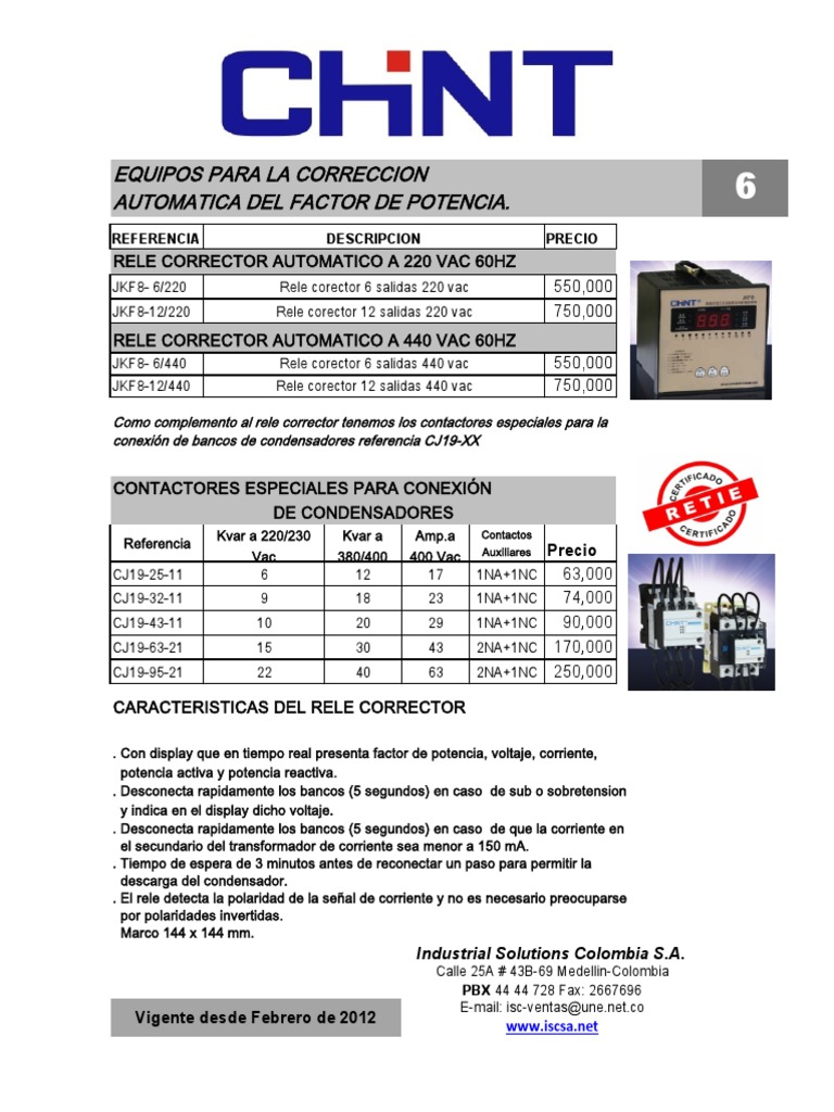 Listado de Precios CHINT PDF | PDF | Relé | Equipo