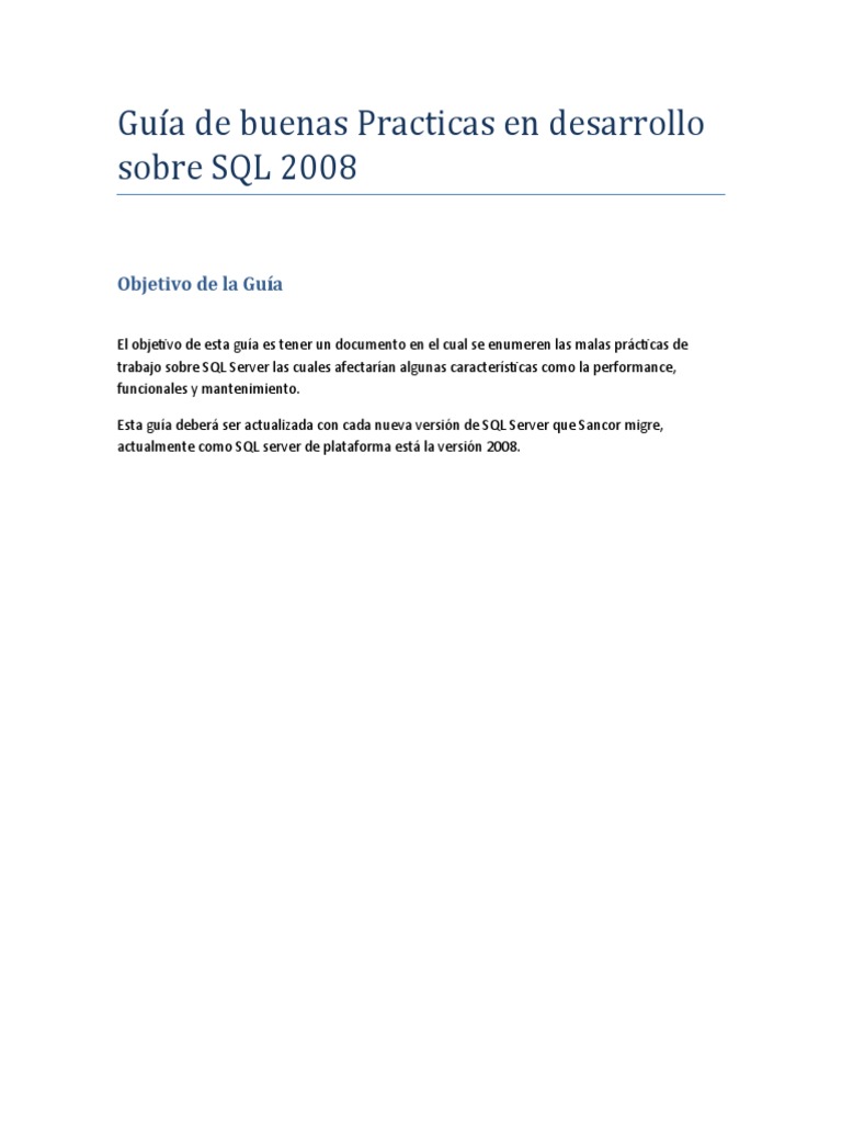 Buenas Practicas Desarrollo SQL Server | PDF | Servidor SQL de Microsoft | SQL