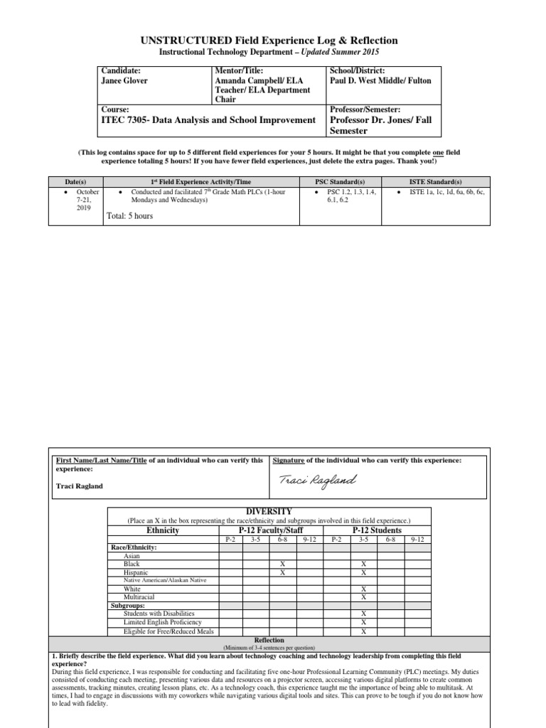 7305 Unstructured Field Log | PDF | Teachers | Learning