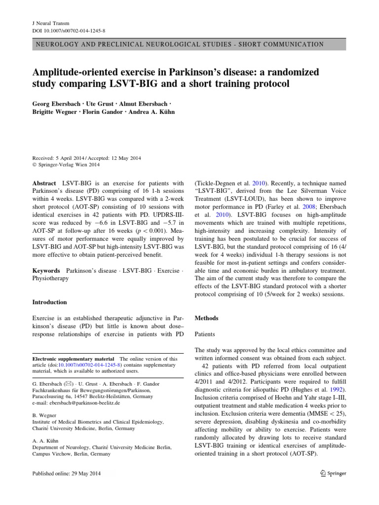 Amplitude-Oriented Exercise in Parkinson's Disease: A Randomized Study ...