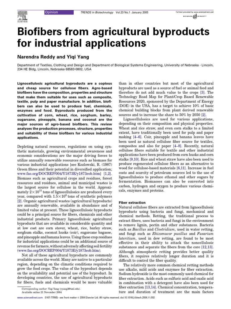 Biofibers From Agricultural Byproducts For Industrial Applications ...