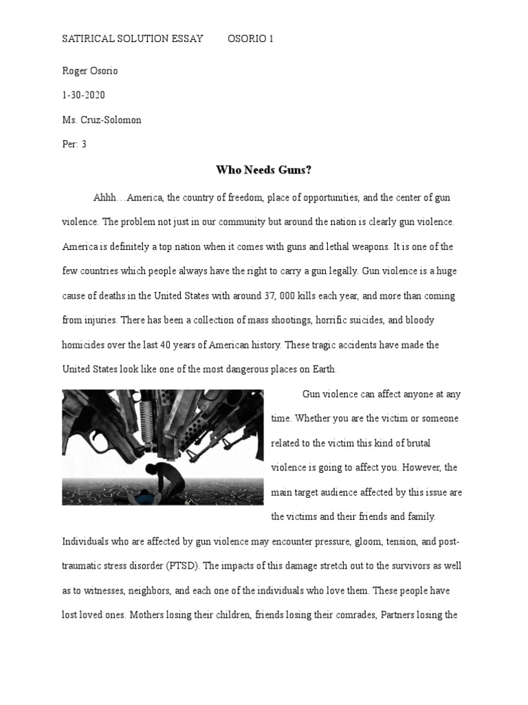 Gun Violence Essay | PDF | Gun Violence In The United States | Gun Control