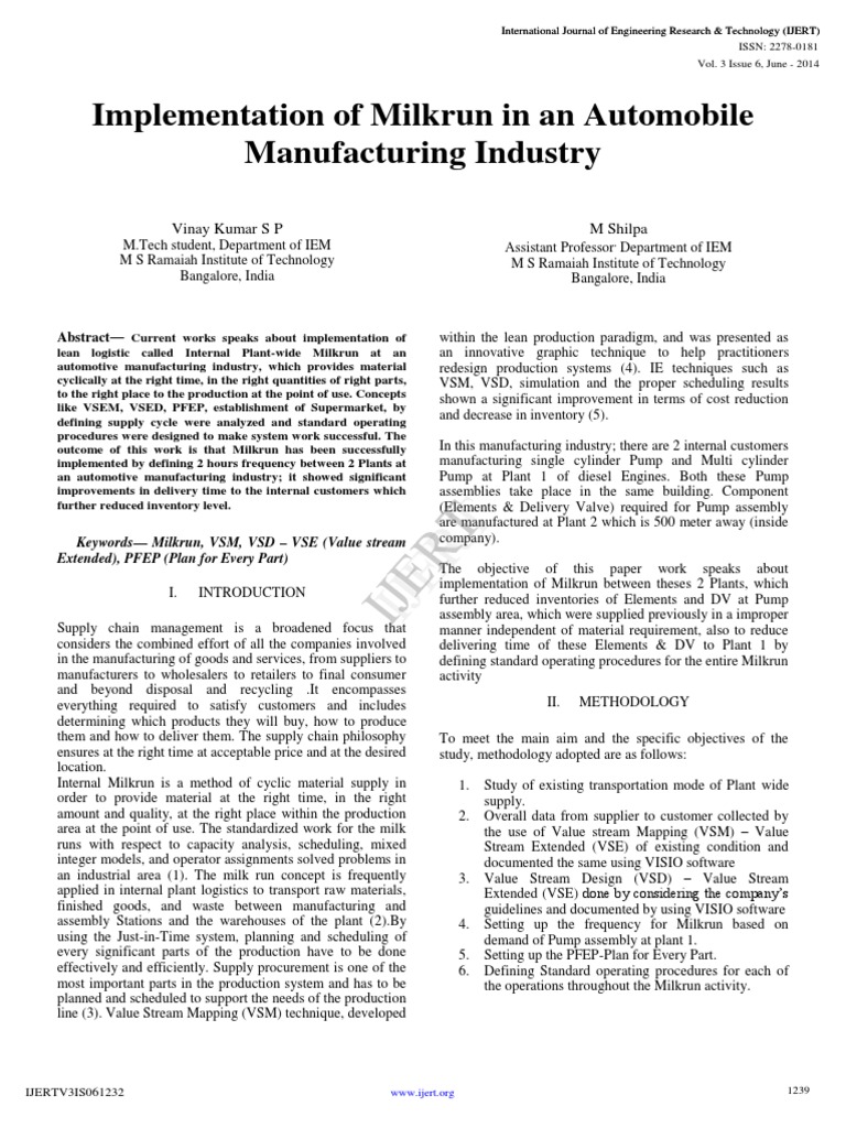 Milkrun Implementation in Auto Manufacturing | PDF | Lean Manufacturing ...