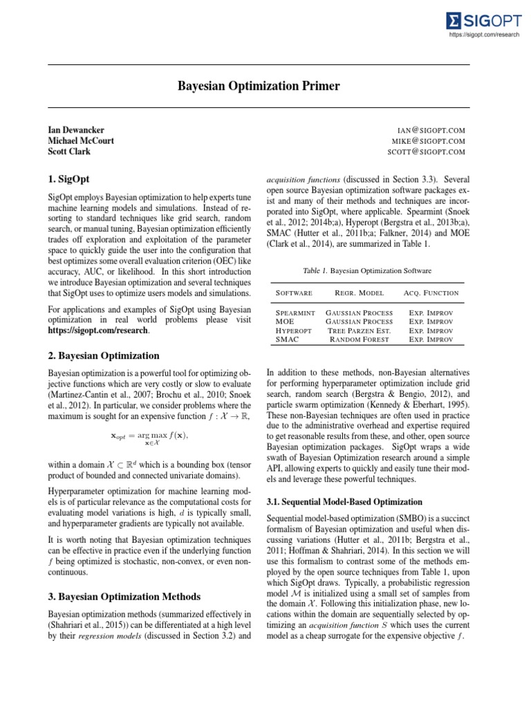 Bayesian Optimization Primer: 1. Sigopt | PDF | Mathematical Optimization | Bayesian Inference