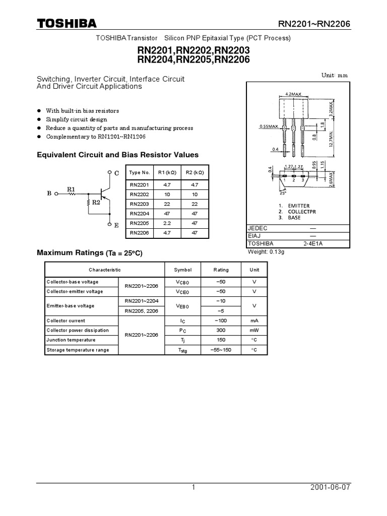 RN2201, RN2202, RN2203 RN2204, RN2205, RN2206: Switching, Inverter ...