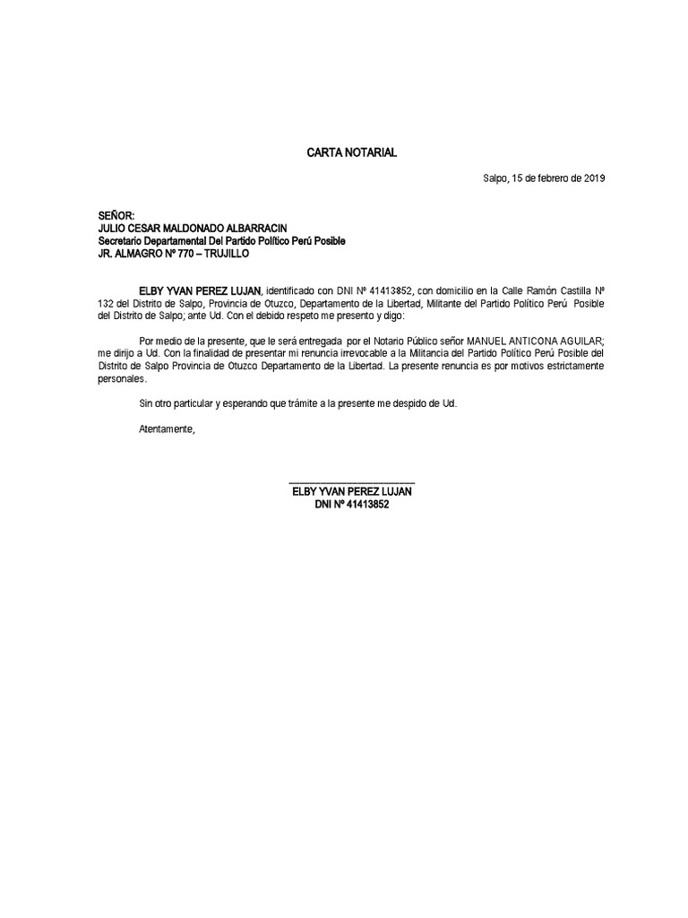 Modelo Carta Notarial | PDF