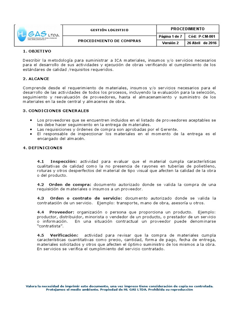 P CM 001 Procedimiento de Compras | PDF | Calidad (comercial) | Logística