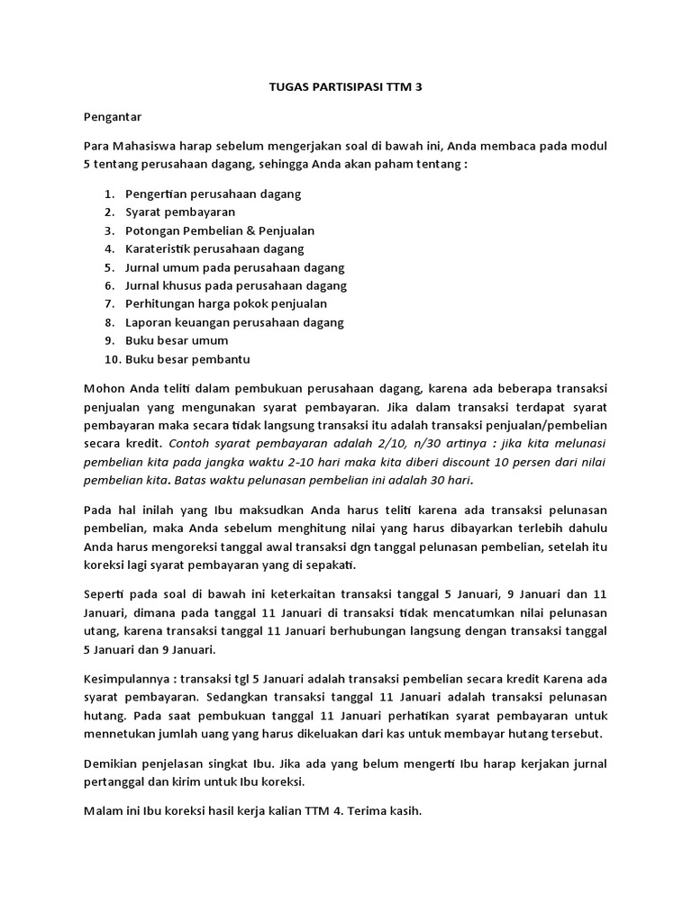2020 Tugas Partisipasi TTM 3 Pengantar Akuntansi WAG | PDF | Bisnis | Pengelolaan Keuangan & Uang
