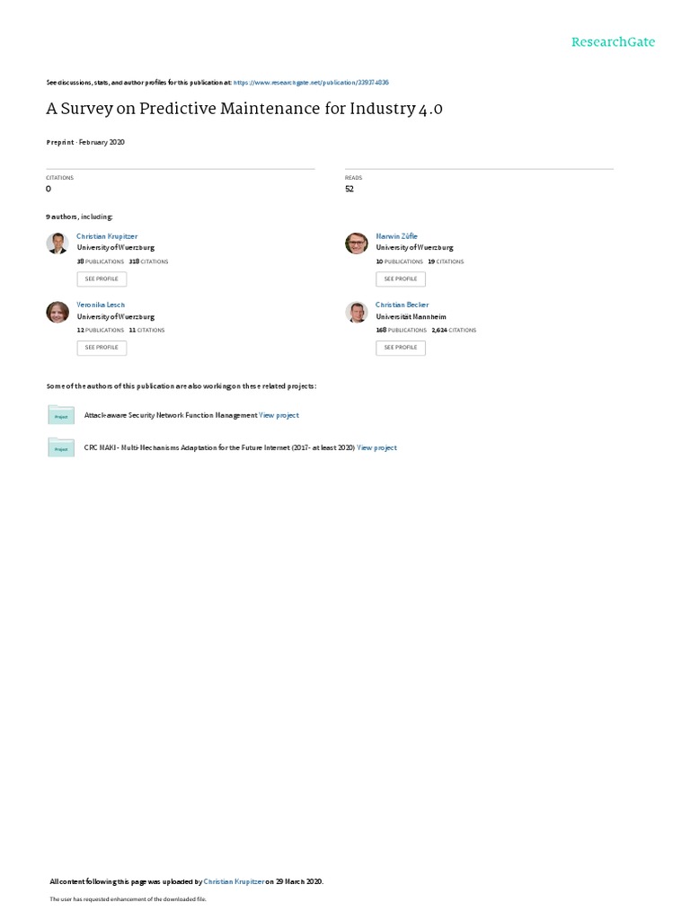 (Christian Krupitzer) Fev. 2020 - Artigo - PredictiveMaintenance | PDF | Systematic Review ...