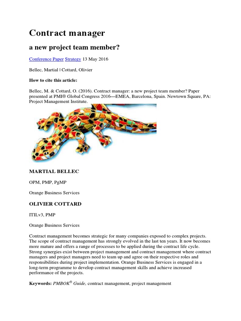 Contract Manager: A New Project Team Member? | PDF | Project Management ...