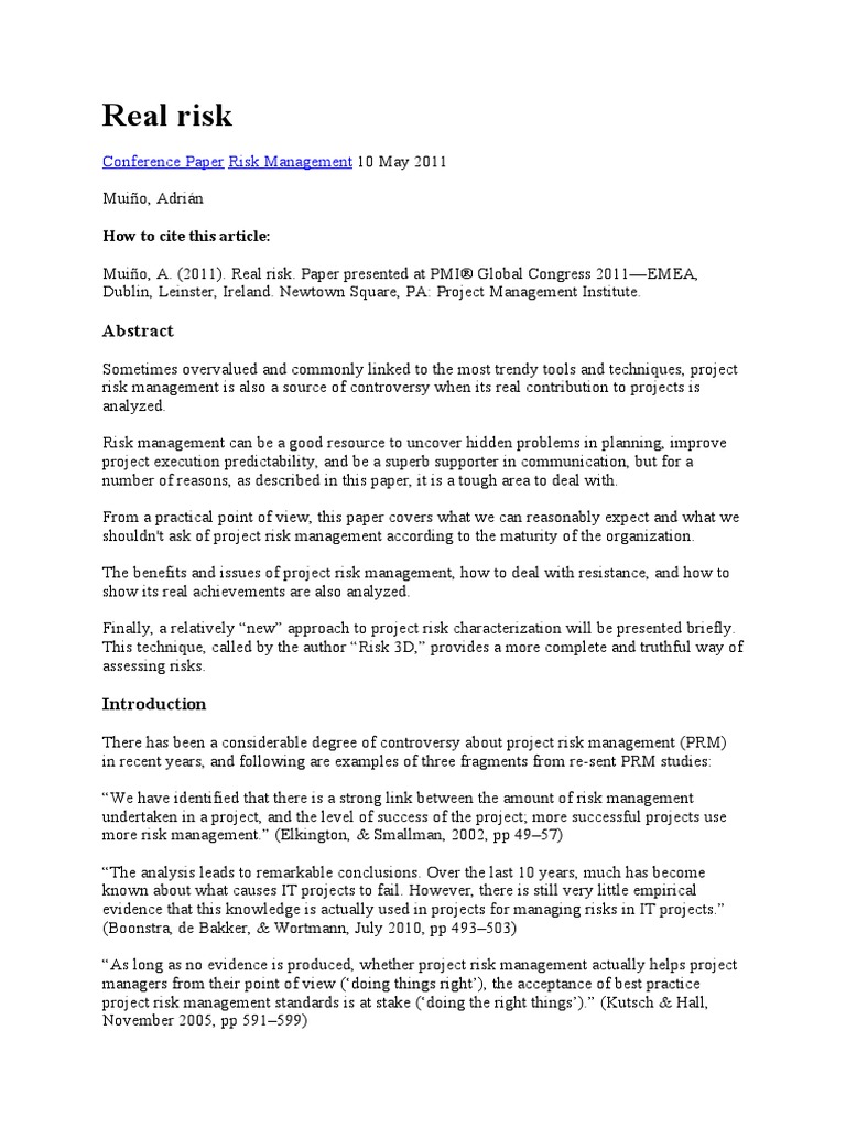 Real Risk: Conference Paper Risk Management | PDF | Risk Management | Risk