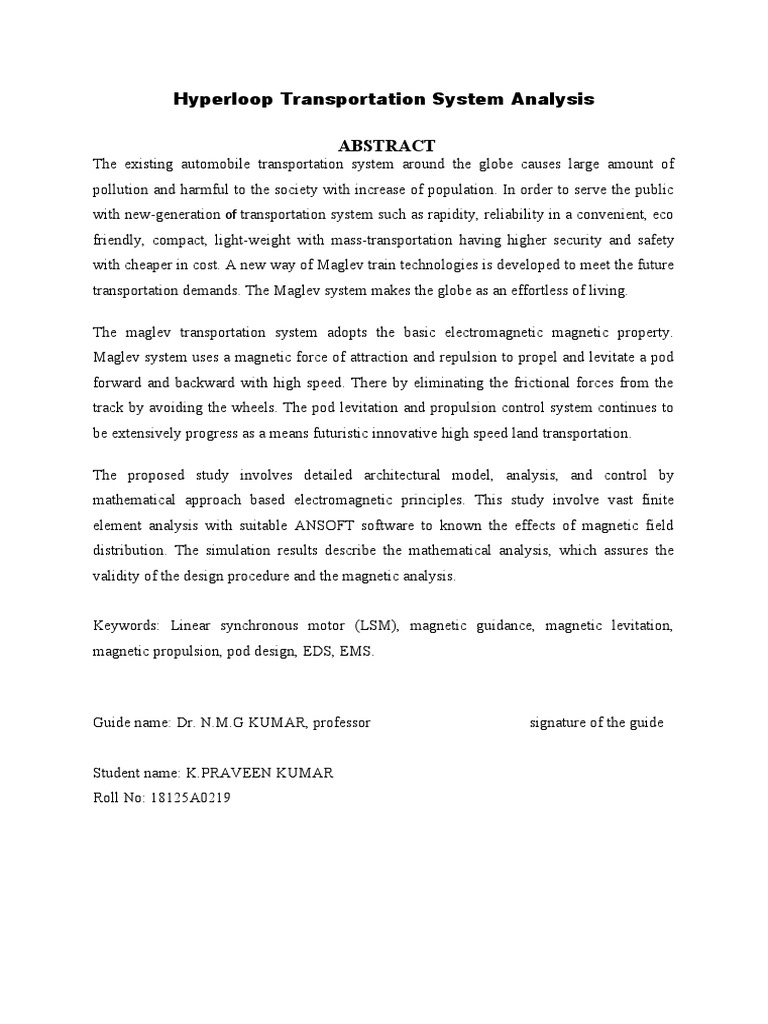 Hyperloop Transportation System Analysis | PDF | Force | Transport