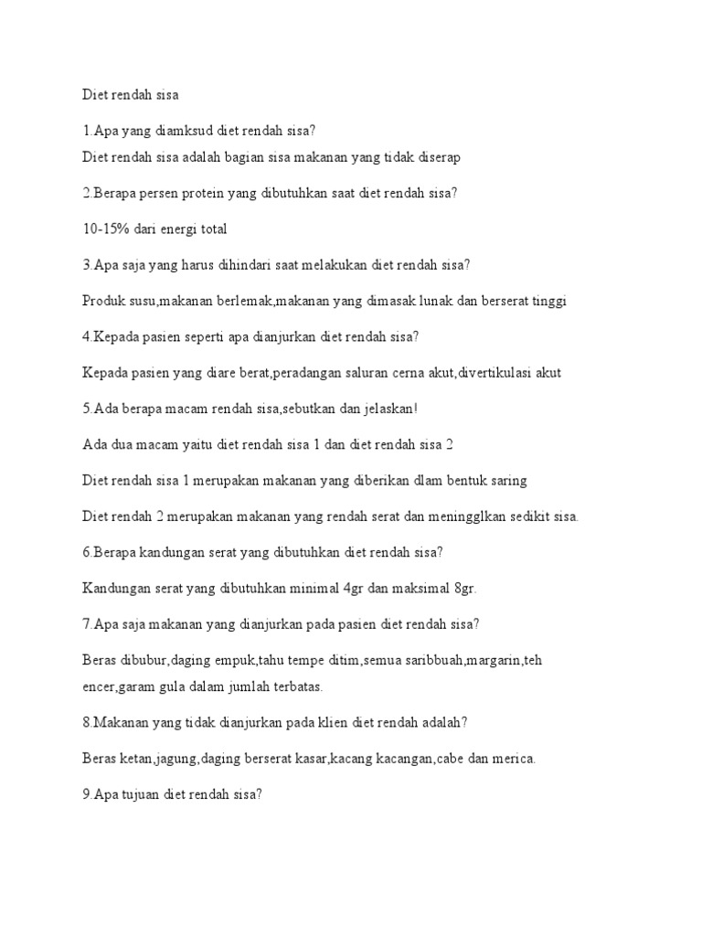 Diet Rendah Sisa Dan Tinggi Serat..... | PDF | Kesehatan Holistik