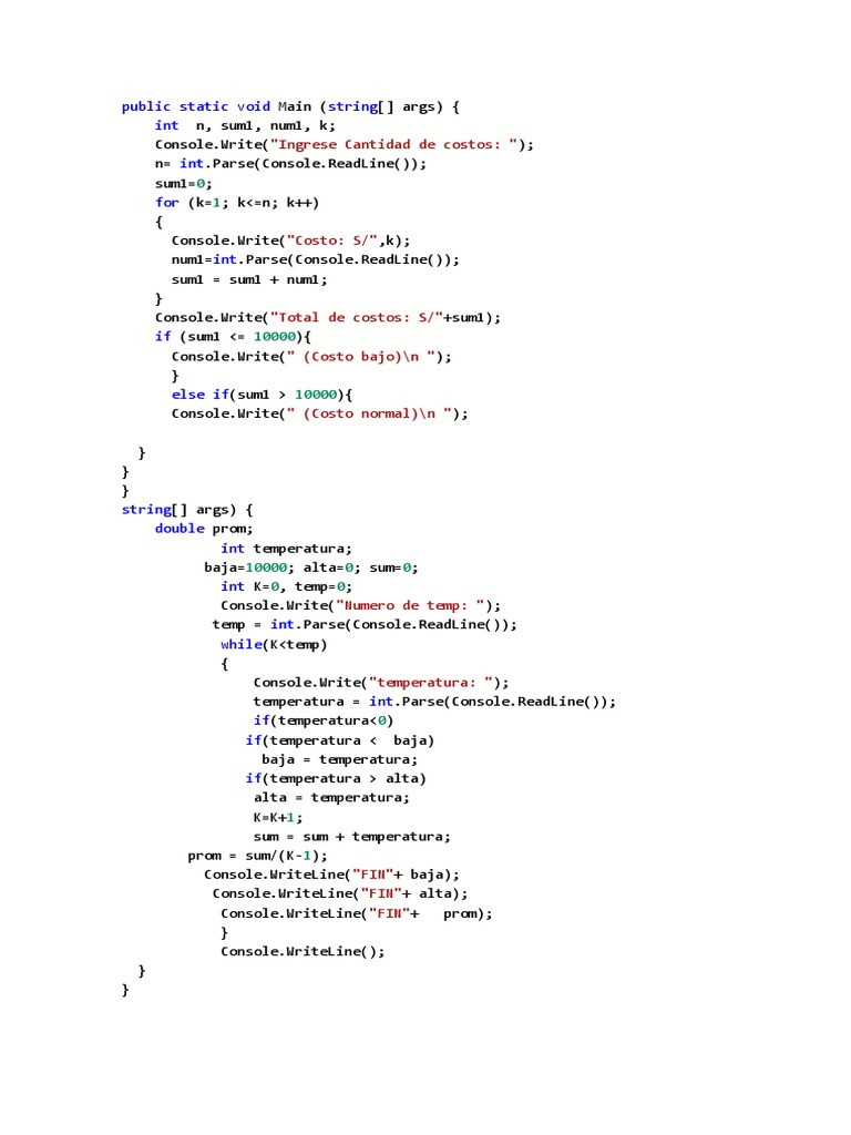 Public Static Void String Int Int For: "Ingrese Cantidad de Costos: " | PDF