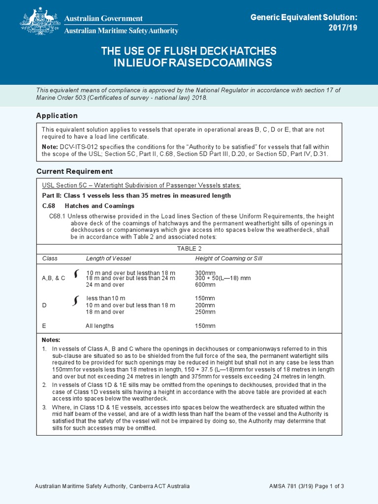 The Use of Flush Deck Hatches in Lieu of Raised Coamings: Application ...