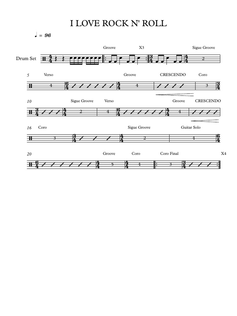 I LOVE Rock N' Roll - Drum Charts | PDF
