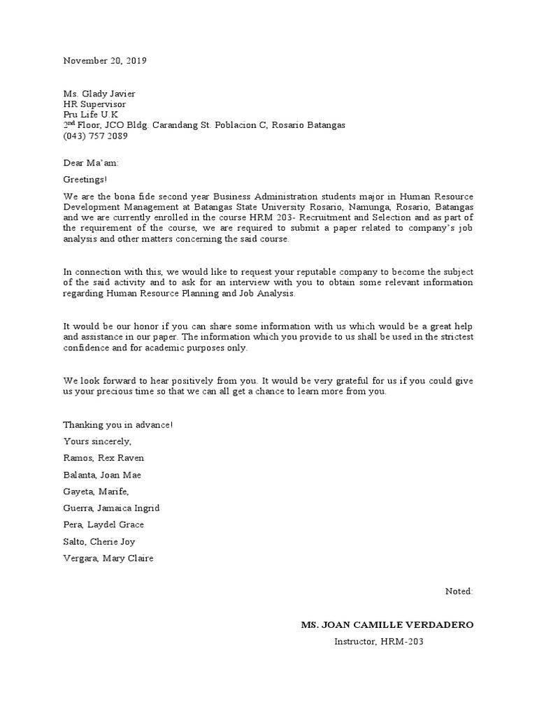 Letter of Request For Interviewgroup 1 | PDF | Applied Psychology ...