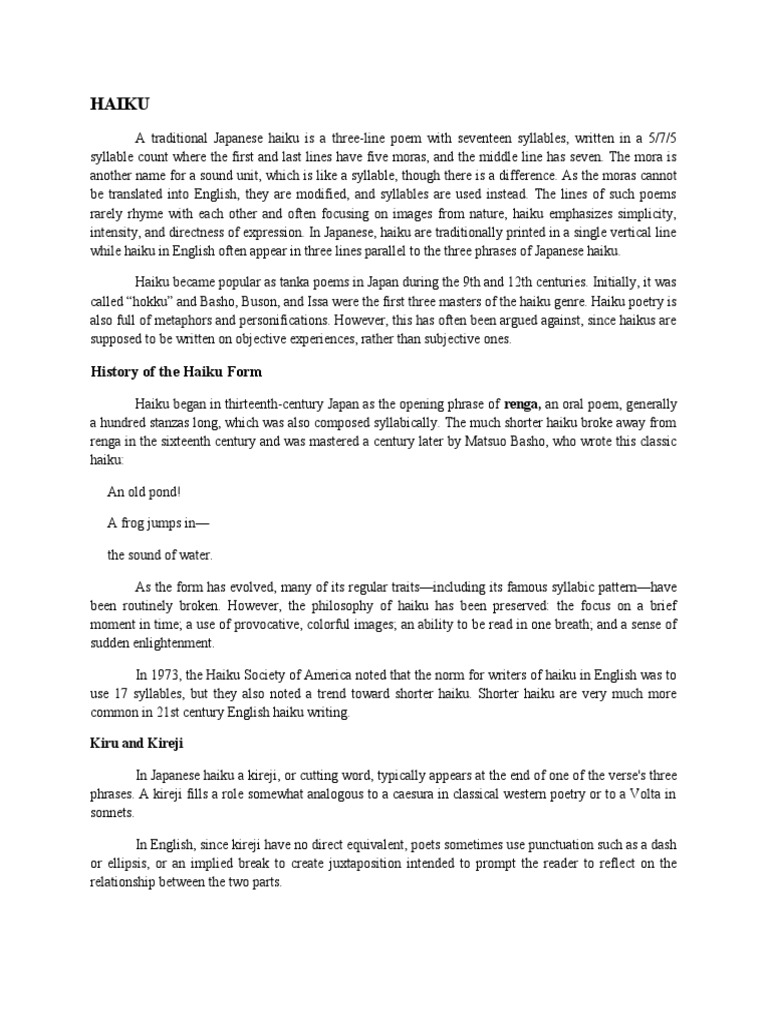 Haiku: History of The Haiku Form | PDF | Haiku | Japanese Poetry