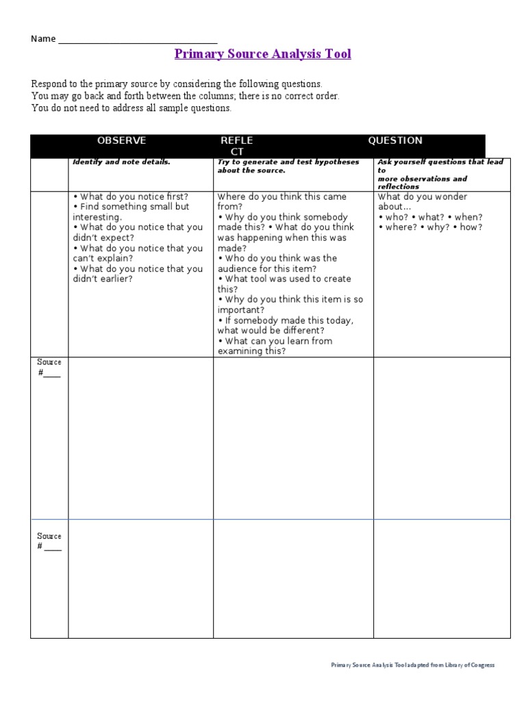442 Primary Source Analysis Tool | Download Free PDF | Cognition ...
