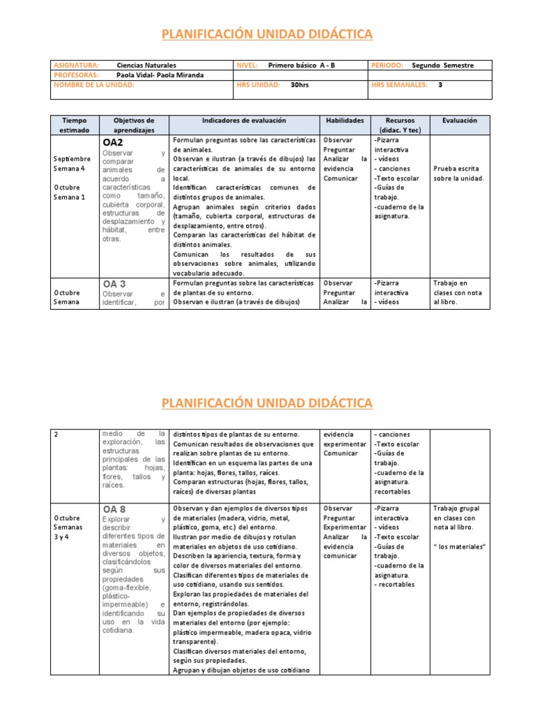 PLANIFICACION CIENCIAS Segundo Semestre 1A | PDF | Dom | Luna