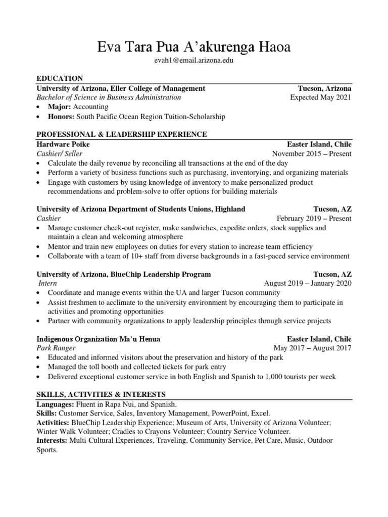 Eva Haoa Resume | PDF | Business