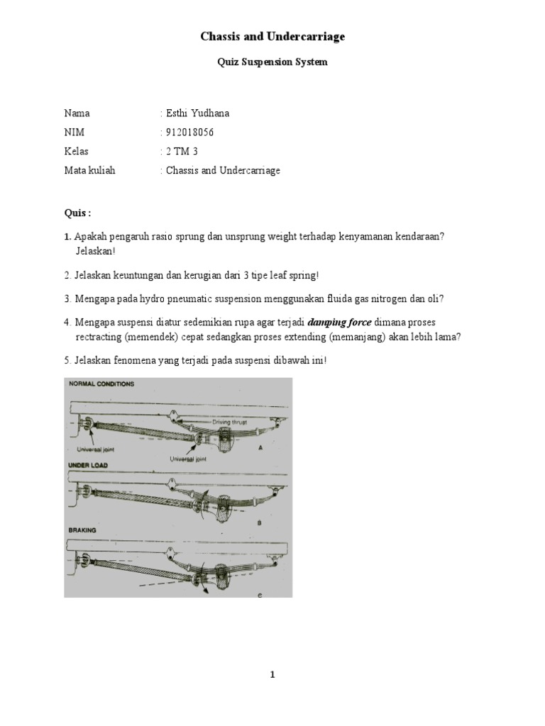 Quiz Suspension (Chassis and Undercarriage) Esthi Yudhana (2TM3) | PDF | Teknologi & Rekayasa