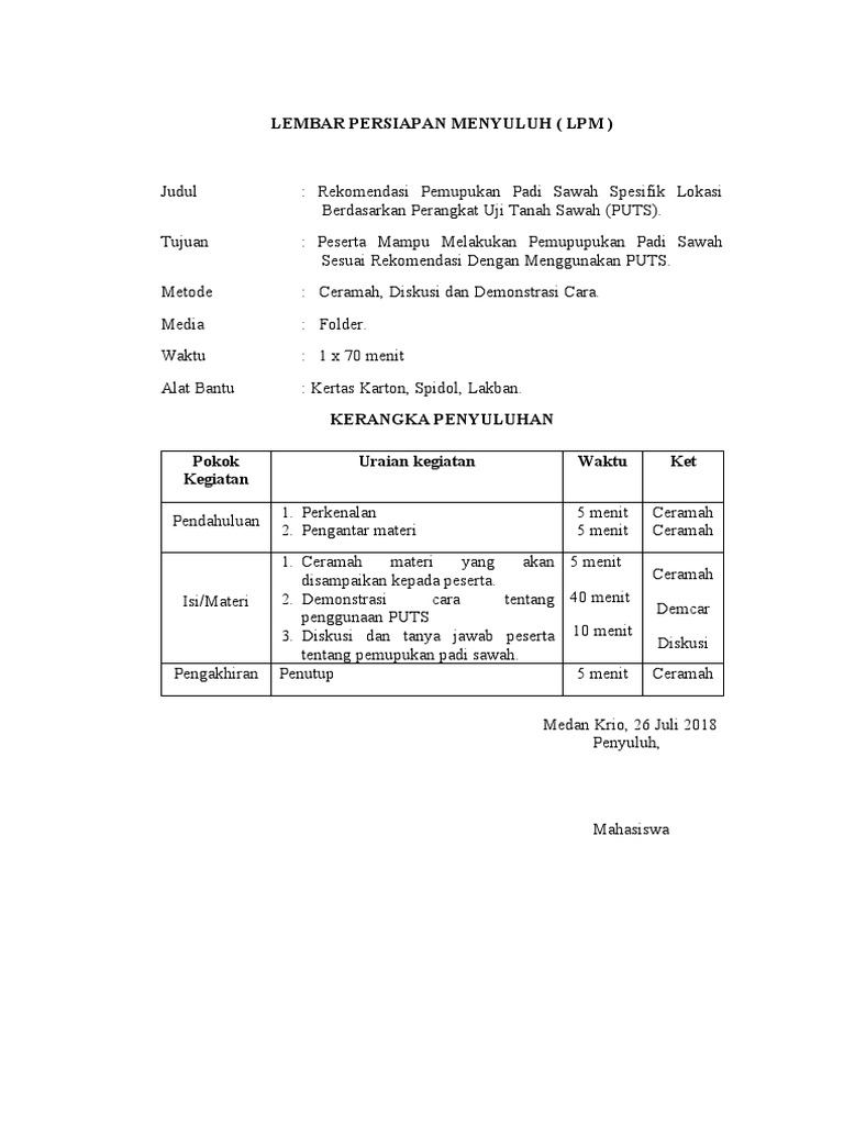 Lembar Persiapan Menyuluh Pemupukan Padi | PDF