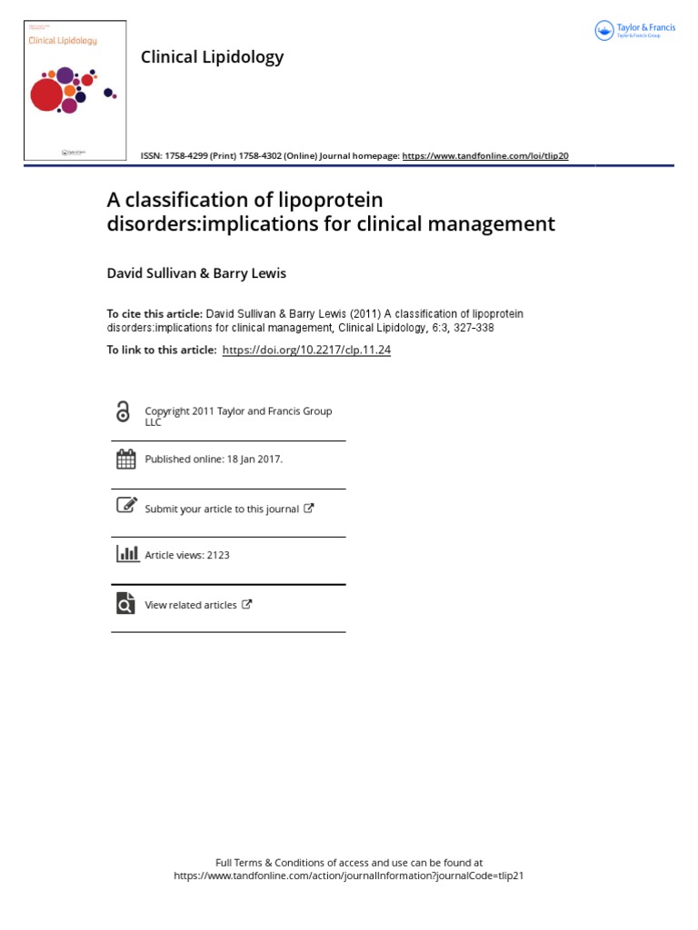 A Classification of Lipoprotein Disorders Implications For Clinical ...