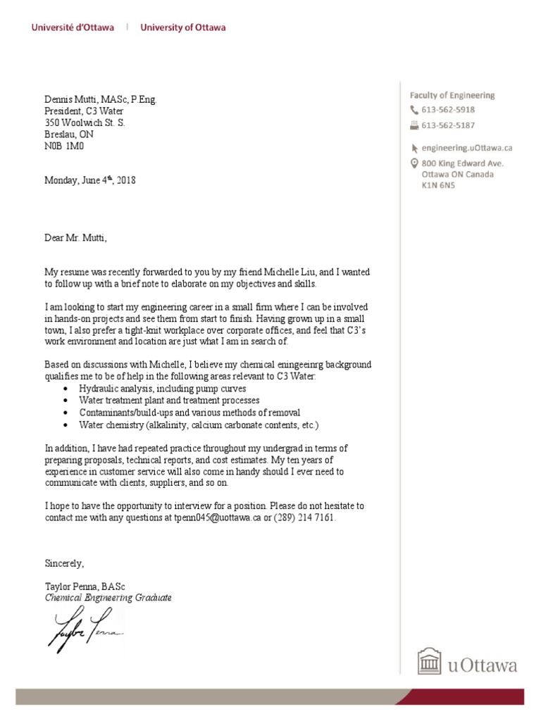 Uottawa Engineering Letterhead