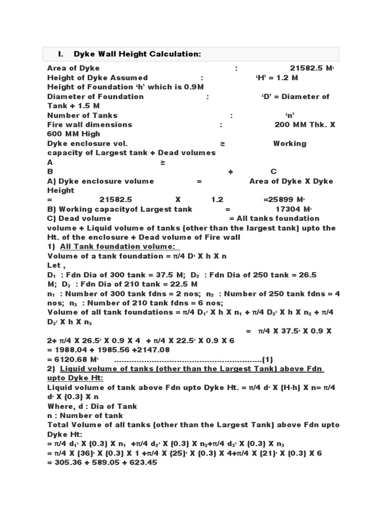 Dyke Wall Height and Design Calculations | PDF | Gases | Energy Technology