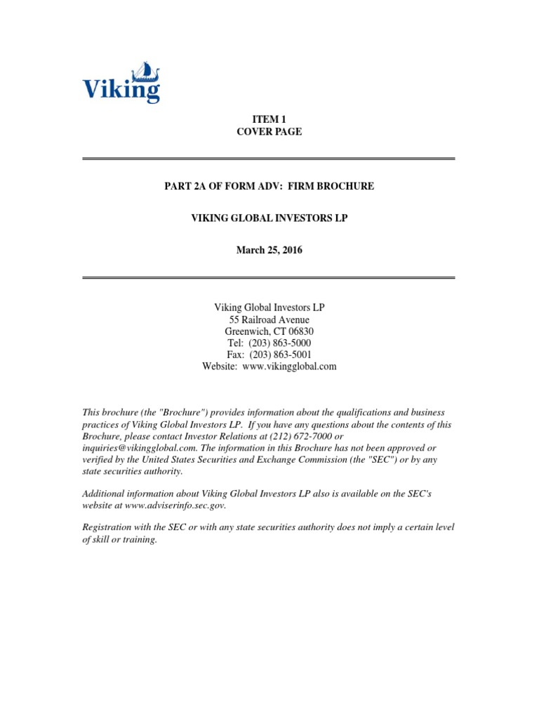 Viking Global Investors LP Firm Brochure: An overview of the advisory ...