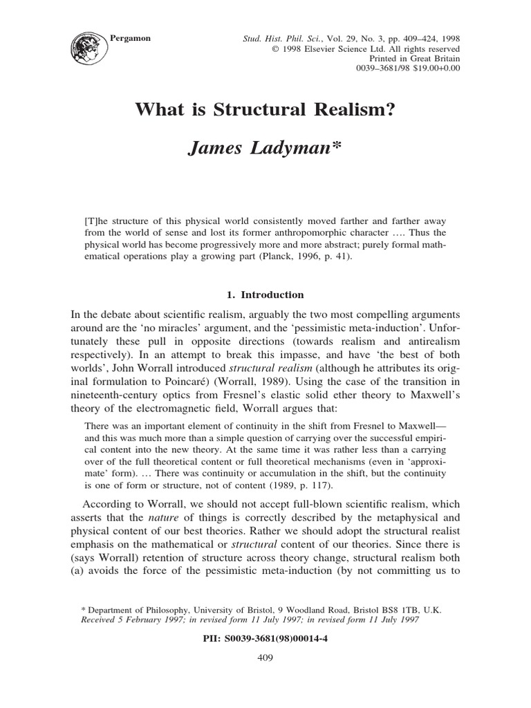 James Ladyman 1998 What Is Structural Realism? | PDF | Philosophical ...