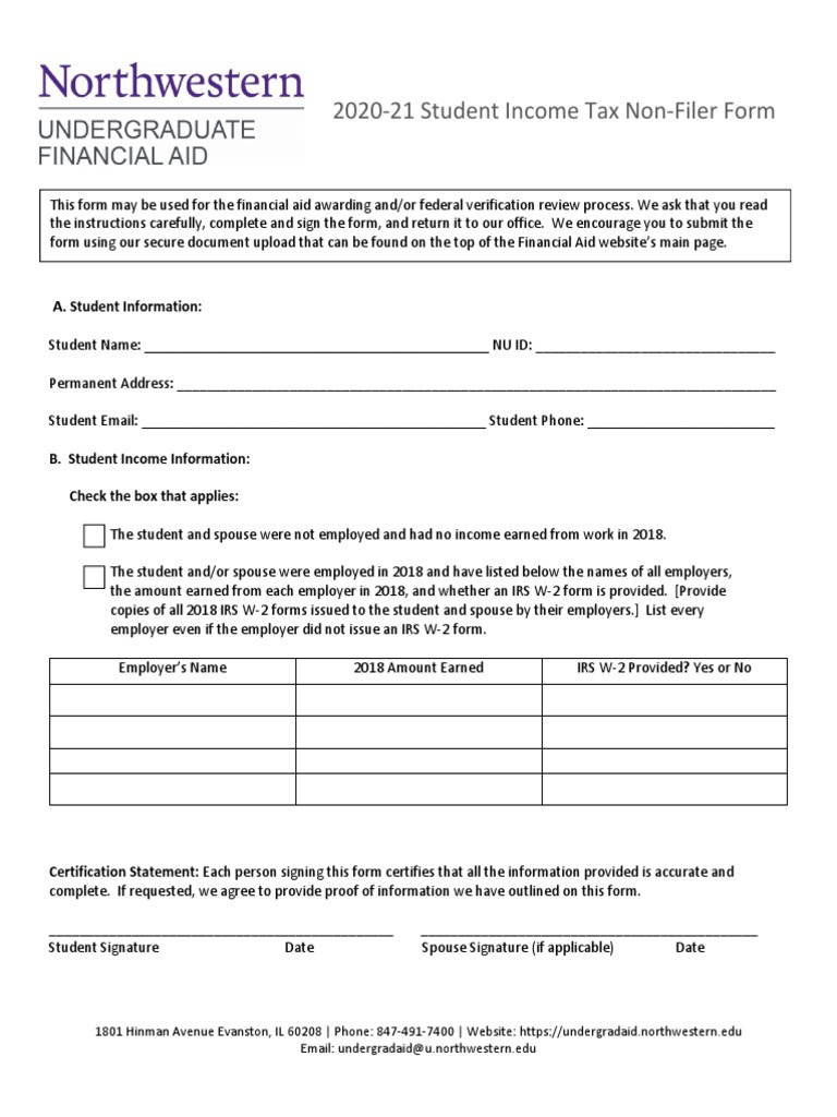2020 21 Student Income Tax Non Filer Form | PDF | Internal Revenue ...