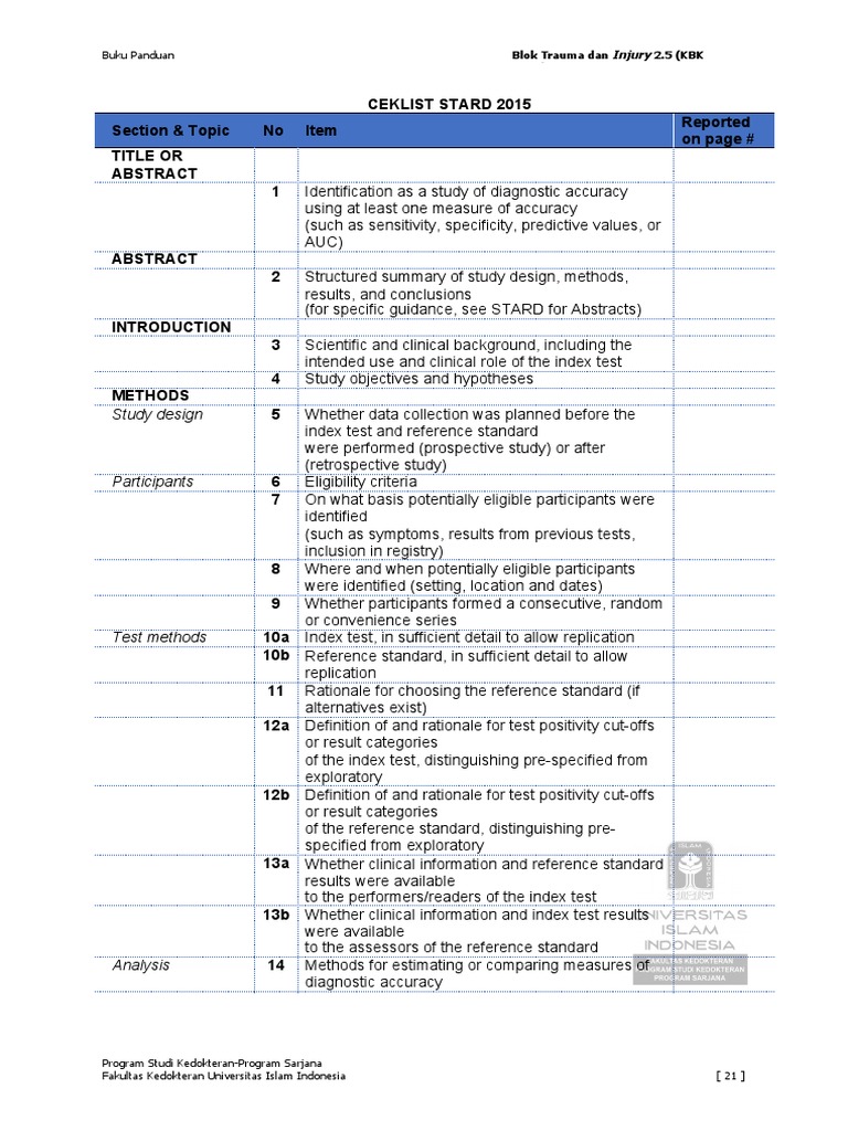 Checklist STARD | PDF | Accuracy And Precision | Sensitivity And ...