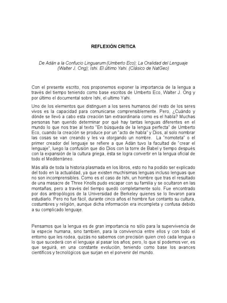 REFLEXIÓN CRITICA | PDF | Escritura | Lingüística