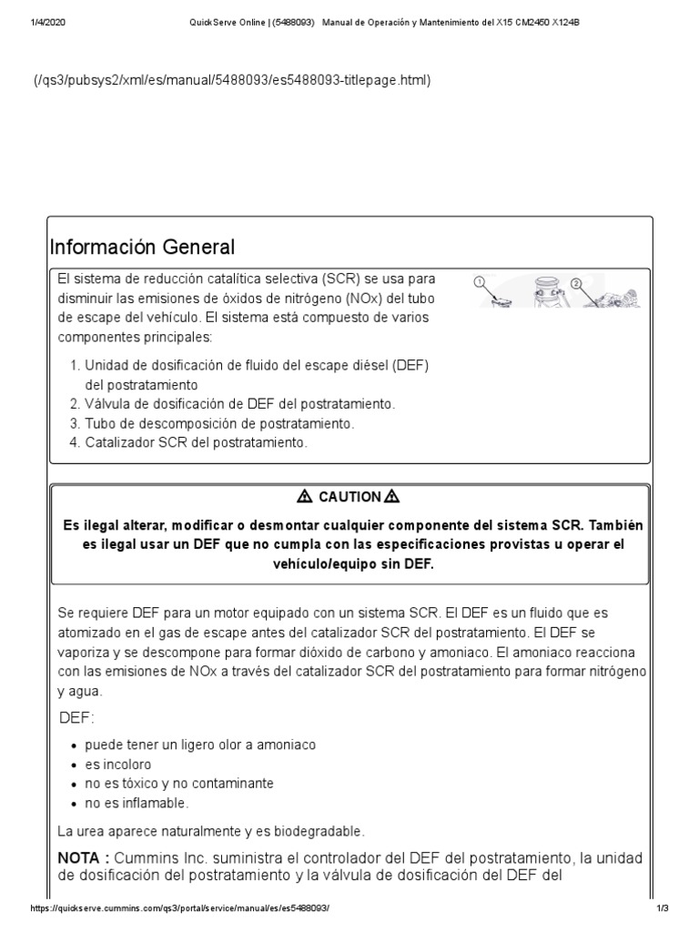 Mantenimiento del Sistema SCR en X15 | PDF