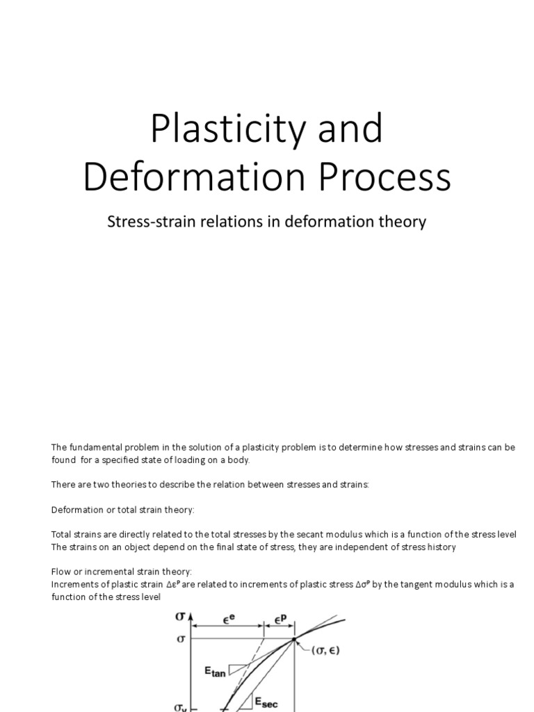 Plasticity and Deformation Process: Stress-Strain Relations in Deformation Theory | PDF ...