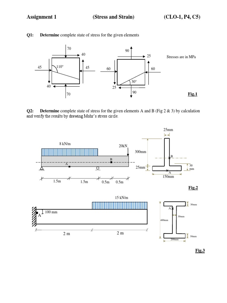 Assignment 1 (Stress and Strain) (CLO-1, P4, C5) : Q1: Determine Complete State of Stress For ...