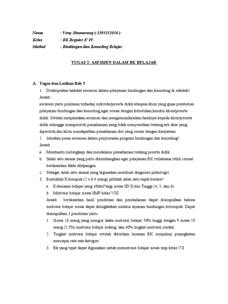 Tugas - BK Belajar - Vony | PDF