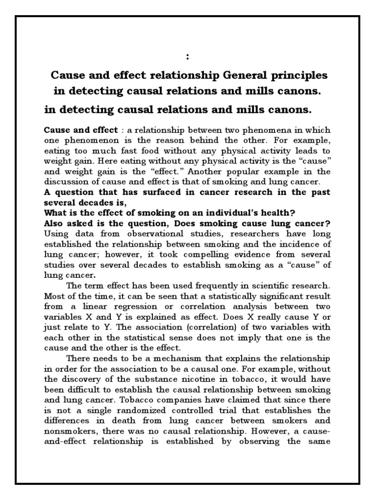 Cause and Effect Relationship General Principles in Detecting Causal ...