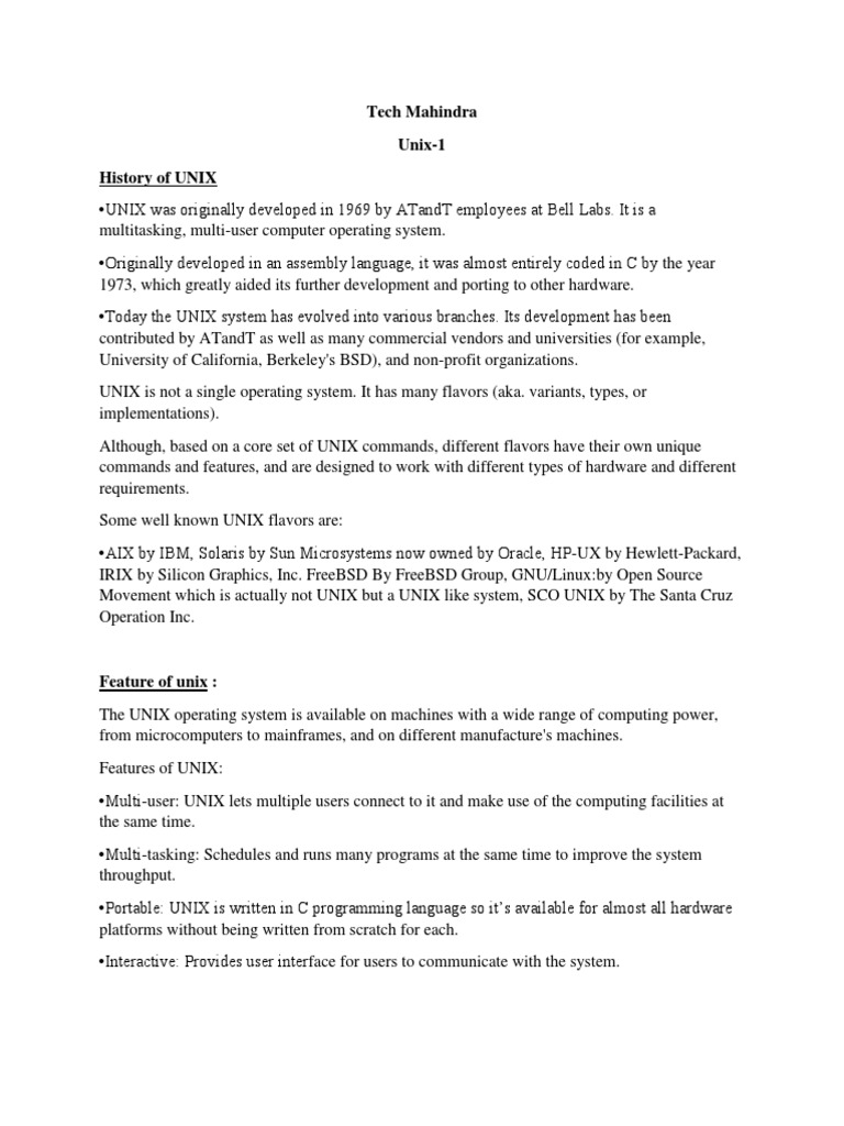 Tech Mahindra Unix-1 History of UNIX | Download Free PDF | Unix ... Tech Mahindra Unix-1 History of UNIX | Download Free PDF | Unix ...