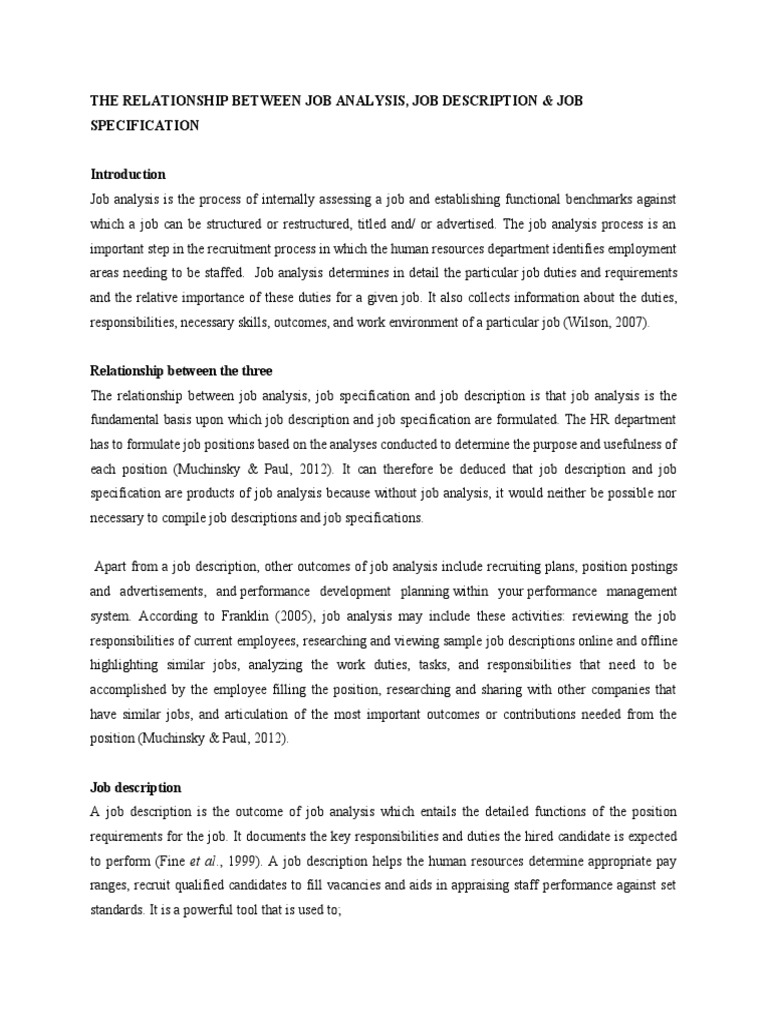 The Relationship Between Job Analysis, Job Description & Job ... The Relationship Between Job Analysis, Job Description & Job ...