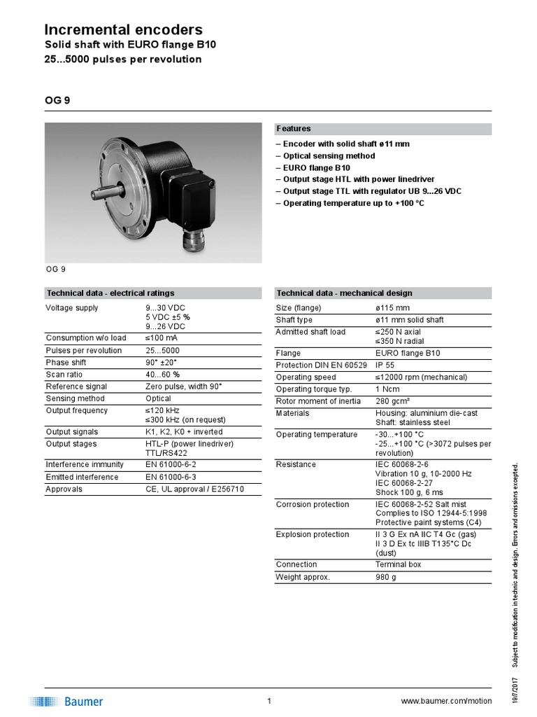Incremental Encoders: Solid Shaft With EURO Flange B10 25... 5000 ...