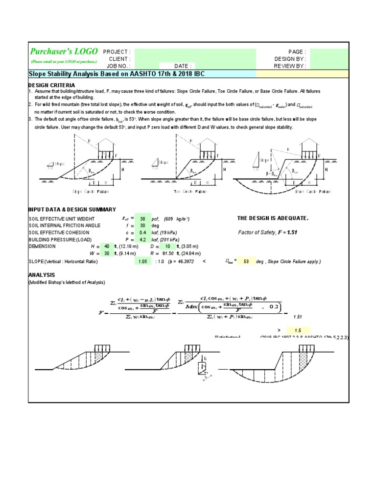 Slope Stability Analysis Based On AASHTO 17th & 2018 IBC: Project: Client: Design By: Job No ...