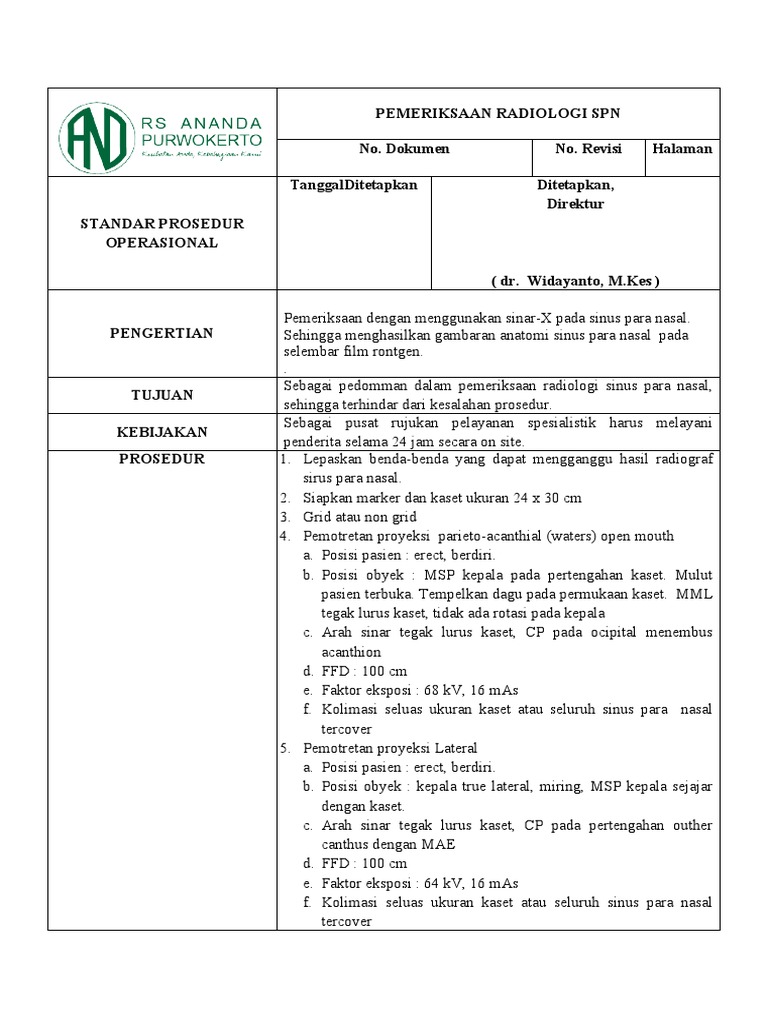 Spo Pemeriksaan Radiologi SPN | PDF