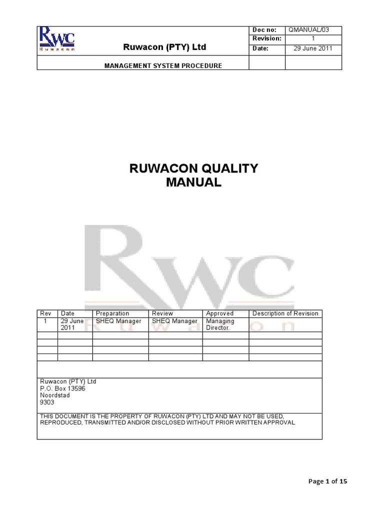 RWC Quality Manual 8 July | PDF | Quality Management System | Quality ...